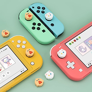 GeekShare 4PCS Cute Animal Theme Thumb Grip Caps,Soft Silicone Joystick Cover Compatible with Nintendo Switch/OLED/Switch Lite - Chicken & Cat