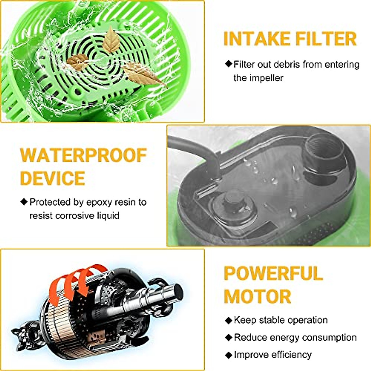 Pool Cover Pump Above Ground, Water Pump for Pool Draining, Submersible Water Pump Sump Pump with 16 Ft Drainage Hose & 25 Ft Extra Long Power Cord (840GPH-Green, Green)