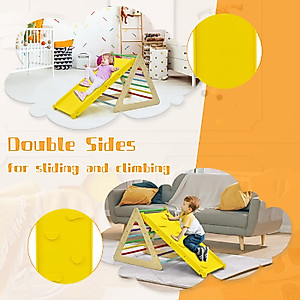 HONEY JOY 4 in 1 Triangle Climber with Ramp, Indoor Toddler Climbing Triangle Set with Ladder & Slide, 3-Piece Wooden Kids Climbing Toys for Playground, Gym & Daycare, Gift for Boys Girls