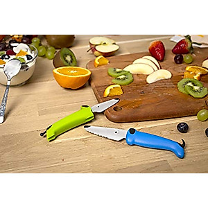 Kuhn Rikon KinderKitchen Children’s Knife, Set of 3 - Including Scissors, Green, Blue & White