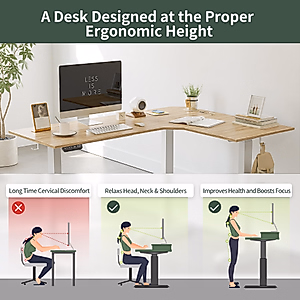 FEZIBO 75 Inches Triple Motor L Shaped Standing Desk Reversible, Electric Height Adjustable Corner Stand up Desk, Sit Stand Desk Computer Workstation, White Frame/Natural Top