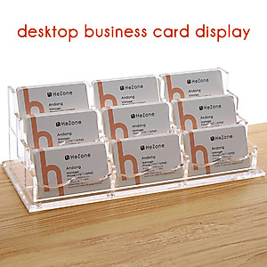 Business Card Holder for Desk, Multiple Cards Display Stand Rack for Women and Men, Clear Acrylic Card Organizer 9 Slot 3 Tiers