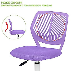 Geniqua Children Task Chair Lumbar Mid Back Adjustable Height Study Computer Chair with Mesh Seat Casters for Home Office, School, Purple