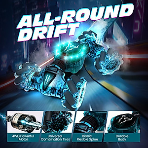 Tecnock RC Car Remote Control Car for Kids Adults,1:20 Scale 4WD Gesture Sensor Remote Control Crawler,2.4 GHz Transform RC Stunt Car with Light,Gift for Boys Girls(Red)