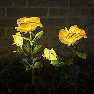 KANYEE Garden Outdoor Solar Lights Decorative Landscape Light Waterproof Simulation Rose Flower LED Stake Path Lights Yard Patio Lawn Night Lighting 4PCS