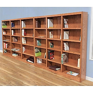 Traditional 72" Tall 15-Shelf Triple Wide Wood Bookcase in Dry Oak