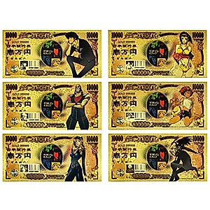 YJacuing Anime Cowboy Bebop Gold Coated Banknote, Limited Edition Collectible Bill Bookmark (6 PCS Collection)