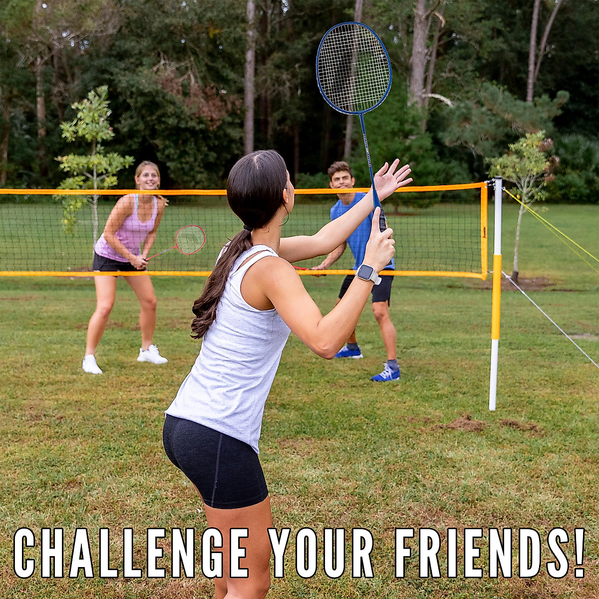 Franklin Sports 2 Player Badminton Replacement Set - 2 Badminton Racquets and 2 Shuttlecocks - Adults and Kids Backyard Game - Red, Blue, Stars, One Size