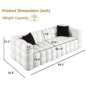 GNIXUU Cloud Sofa Large Couch, Modern Marshmallow Boucle Fabric Couches with Plastic Legs Upholstered Tufted 3 Seater Sofa with 2 Pillows for Living Room, Bedroom, Office, 84 Inch Wide(White)