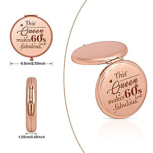 Jielahua 60th-69th Birthday Gifts for Women Rose Gold Compact Mirror 60-69 Year Old Birthday Gifts for Wife Grandmother 60th-69th Birthday Gifts for Mom Nana Christmas Retirement Gifts