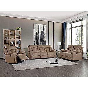 Blackjack Furniture Elton Microfiber Reclining Modern Living Room Sofa, Beige
