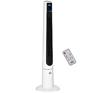 HOMCOM 46.5" Tower Fan Freestanding Cooling Oscillating Fan for Bedroom, 3 Speeds, 12-Hour Timer, LED Display, Remote Control, White