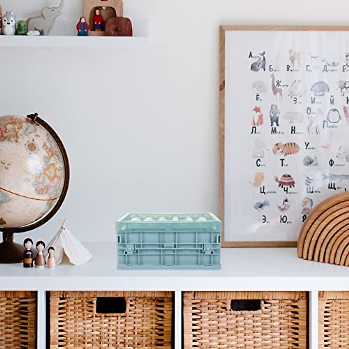 ULTECHNOVO Cubby Storage Organizer Foldable Storage Box with Lid- Large Box Organizer Stackable Cube Folding Crate for Home Office Clear Container