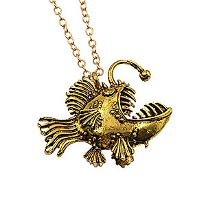 wanmanee Scary Lantern Fish Shaped Pendant Necklace Metal Punk Gothic Men Angler Jewelry