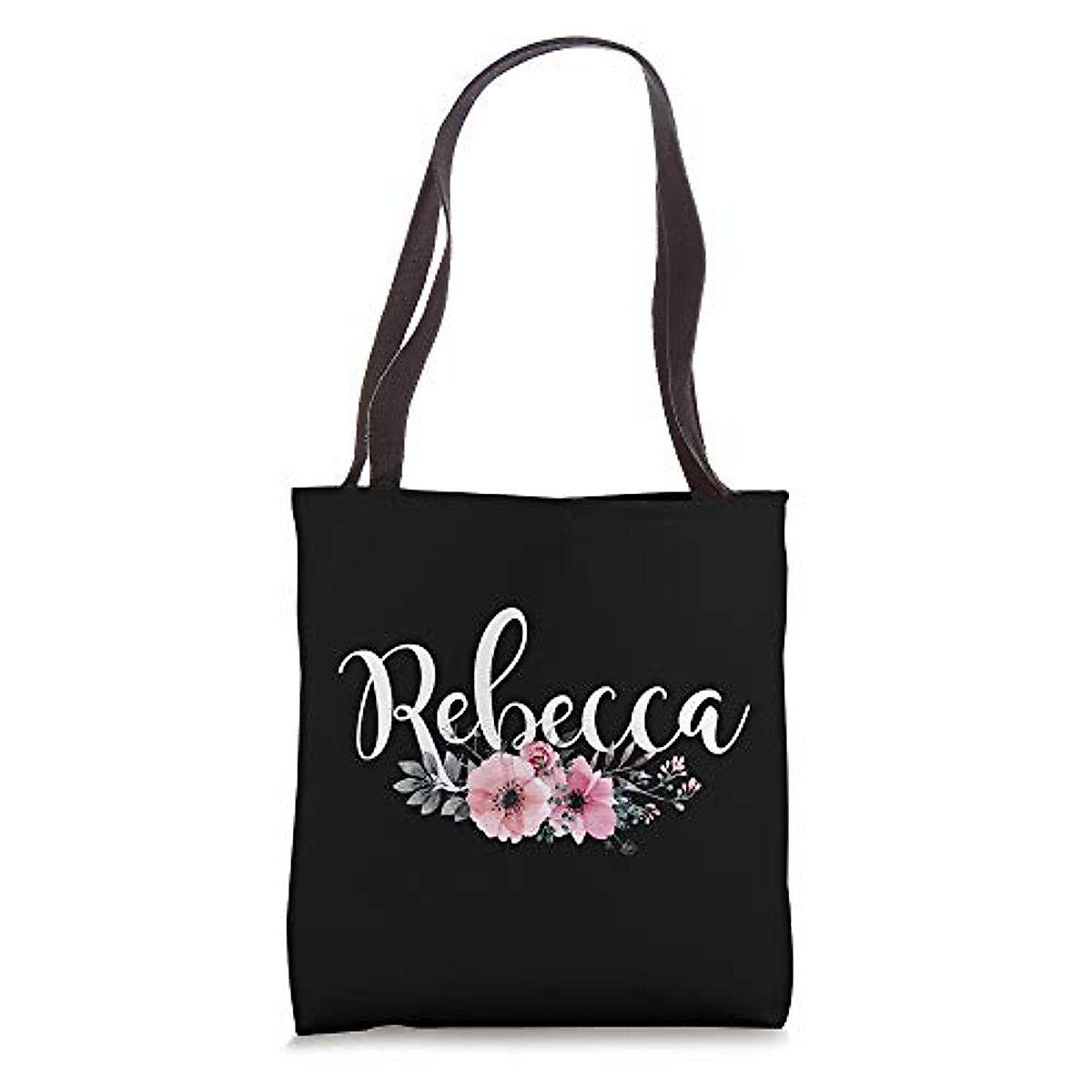 Rebecca Name Personalized Floral Pink Black Women Girls Gift Tote Bag