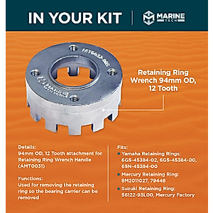 Marine Tech Retaining Ring Wrench 94mm OD, 12 Tooth, Attachment to Wrench Handle (AMT0031), Fits Yamaha, Suzuki, Mercury Retaining Rings, Removes Bearing Carriers