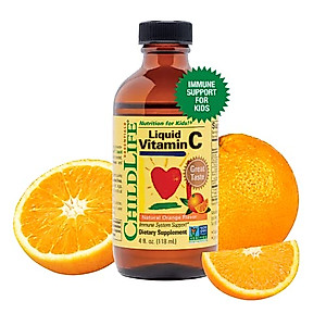 CHILDLIFE ESSENTIALS Liquid Vitamin C - Immune Support, Vitamin C Liquid, All-Natural, Gluten-Free, Allergen Free, Non-GMO, High in Antioxidants - Orange Flavor, 4 Ounce Bottle