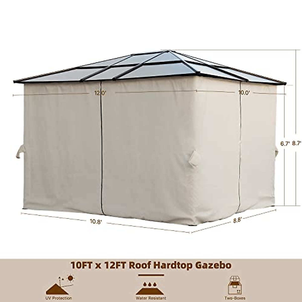 Grand patio 10x12 FT Gazebos, Hardtop Gazebo with Netting and Curtain, Aluminum Frame Polycarbonate Hard Top Gazebo for Patio, Garden, Deck, Lawn