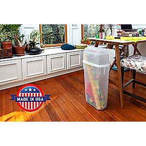 Rubbermaid Wrap N’ Craft, Plastic Storage Container for Wrapping Paper and Crafting Supplies, Fits Up to 20 Rolls of Standard 30” Wrapping Paper, Two Compartments, Slim Design, Clear Exterior