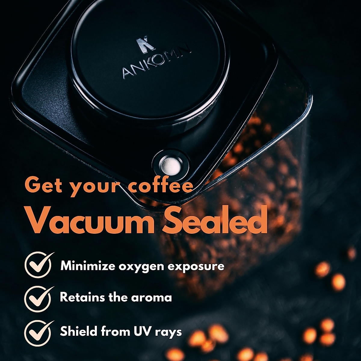 ANKOMN Coffee Vacuum Container, Patented Turn-n-Seal Canister Features the Airtight Vacuum Sealed Rubber and Inner Plate, Holding the Vacuum and Keeping Your Coffee Fresh Longer (Half Pound)