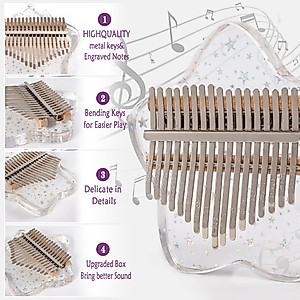 LUCKIPLUS Cute Kalimba Thumb Piano 17 Keys-Star Crystal Acrylic Finger Piano-Portable Mbira Musical Instruments Cute Christmas Gift with Tune Hammer and Study Instruction for Adults Beginners