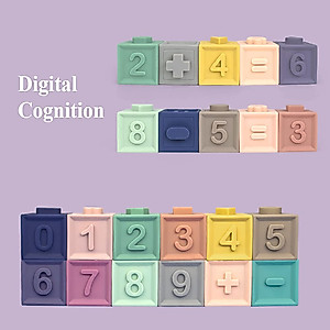 FRUZON Soft Baby Blocks 6 to 12 Months, Montessori Sensory Toys for Babies 6-12 Months, Baby Stacking Building Blocks, Infant Teething Toys for Babies Toddlers, Silicone Blocks with Numbers Animals