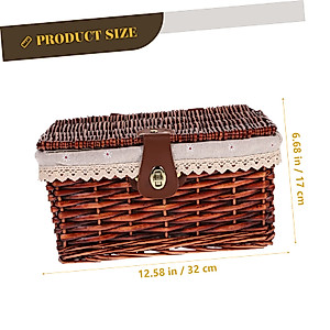 Zerodeko Brown Laundry Storage Basket with Lid, Durable Wicker Basket, Rectangular Storage Bin for Entryway, Shelf, Home Organization