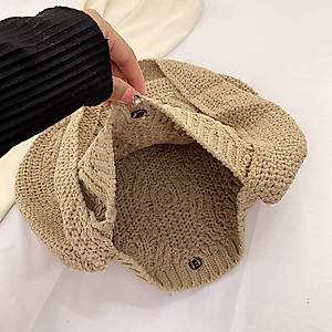 Crochet Beach Bag for Women, Knitted Shoulder Crossbody Handbags, Cute Purses Crocheted Hobo Bag (Color : 02 - Black)