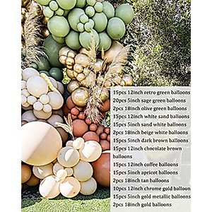 Brown And Green Balloon Garland Kit Olive Green Coffee White Sand Brown Gold Metallic 157PCS Latex Balloons For Baby Shower Jungle Safari Wild One Woodland Theme Party Decorations