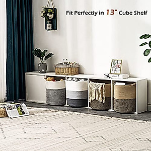 YOUDENOVA Cotton Rope Cube Storage Baskets, 13x13 Round Woven Baskets 4 Pack, Grey & Black Bundles