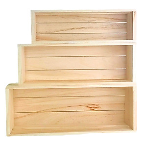 Oojami 3 Pack Wood Craft Crate Caddy Set | Nesting, Wood crates for Display, Wooden Boxes for Crafts, Decorative Wooden Crate, Wood Box Storage Crate, centerpieces for Home, Bathroom