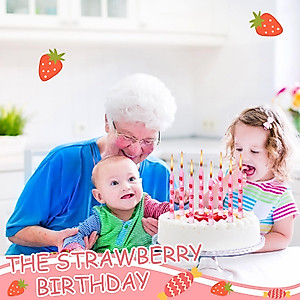 Threlaco 12 Pcs Strawberry Birthday Candle Berry Shortcake Cake Topper Pink Fruits Theme Birthday Candle Decorations for Baby Shower Birthday Gifts Celebration Reunions Anniversary Party Supplies