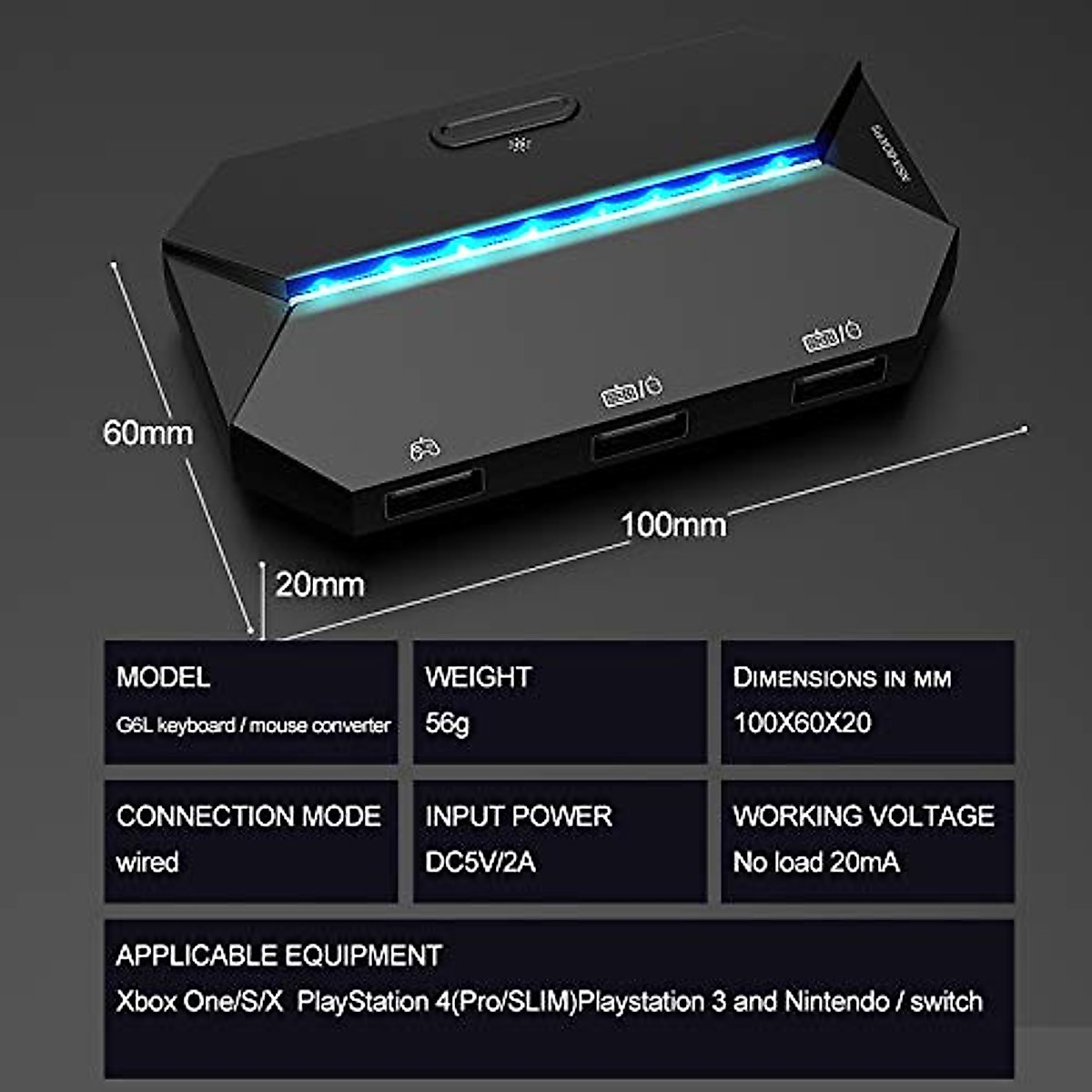 One Hand Gaming Keyboard and Mouse Combo, Wired 39 Keys Mechanical Feel Rainbow Backlit Keyboard+RGB Gaming Mouse+G6L LED Backlit Converter for Nintendo Switch/Xbox One/Xbox 360/PS4/PS3 /PC (Black)