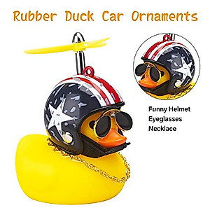 wonuu Rubber Duck Toy Car Ornaments and Rubber Duck Car Ornaments, Funny Shake Duck Car Pendant Yellow Duck Car Dashboard Decorations with Propeller Helmet for Car Interior Decors (Rich&American Flag)