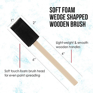 US Art Supply 1 inch Foam Sponge Wood Handle Paint Brush Set (Value Pack of 50) - Lightweight, Durable and Great for Acrylics, Stains, Varnishes, Crafts, Art