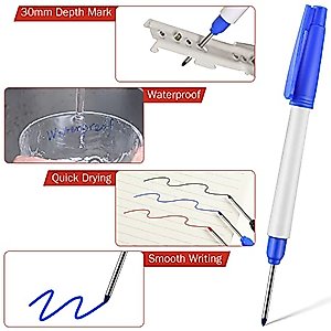 Mechanical Carpenter Pencil Set, 3 Pcs Woodworking Pencil with Built in Sharpener and 12 Pcs Refills, 3 Pcs Long Nose Deep Hole Marker Pen, Scriber Marking Tools for Architect (Red, Black, Blue)