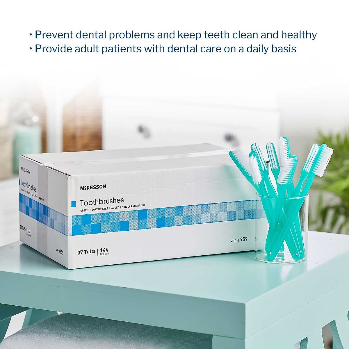 McKesson Toothbrush, Soft Bristle, Single Use/Disposable, Green, 144 Count, 1 Pack