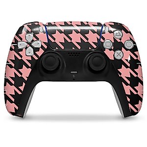 WraptorSkinz Skin Wrap compatible with Sony PS5 DualSense Controller Houndstooth Pink on Black (CONTROLLER NOT INCLUDED)