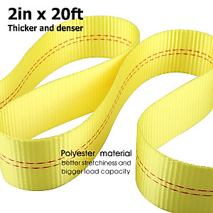 JCHL Recovery Tow Strap with Reinforced Loops 2inx20ft Heavy Duty 24,000lb Break Strength Vehicle Recovery Rope Use for Emergency Towing Rope, Tree Saver, Winch Extension, Triple Reinforced Loops