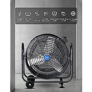 iLIVING ILG8M24-70EC BLDC High Velocity Floor Fan, 24-Inch, Gray