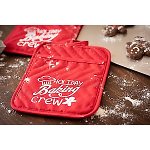 Christmas Gift for Mom Grandma, Potholder with Pocket, Holiday Baking Gift, Cookie Pot Holder Set, Red Oven Mitt, Pack of 2