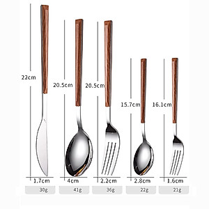 15-Pieces Silverware Set Wooden Handle Flatware Cutlery Set for 3 Forks And Spoons Utensil Sets Forks Silverware Home Essentials for New Home Ergonomic Durable Mirror Polished