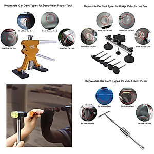 Fly5D Complete Paintless Auto Dent Removal Tools Set, PDR Dent Puller Kit for Autobody Repair of Dents with Different Aluminum Dent Pull Tabs Can Be Reused Countless Times