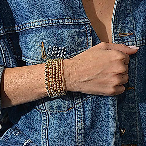 Anela 14kt Gold Filled Bracelet, 3mm Gold Filled Beads, Stretch and Stackable, Waterproof to Swim or Shower, Dainty Woman Bracelet for Everyday Use, Stretch and Stackable, Hand Made in USA