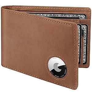 LORZOR AirTag Wallet - Bifold Full Grain Leather Mens Air Tag Wallet with AirTag Holder, RFID Blocking Minimalist Wallet for Men for Apple Air Tag, up to 11 Cards Gifts for Men
