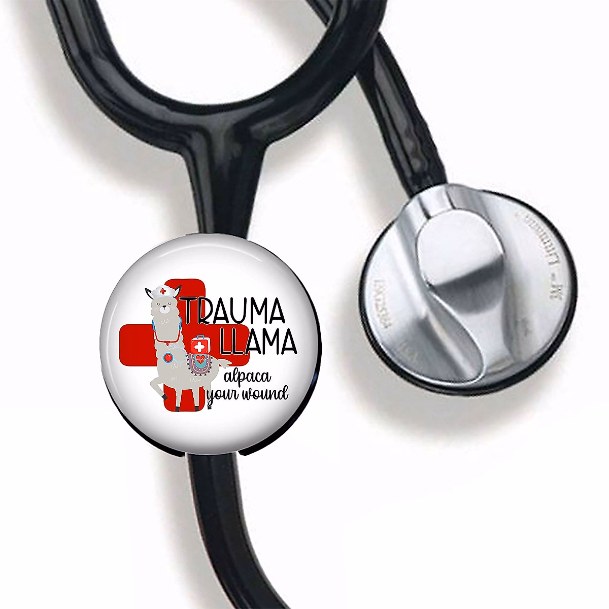 Trauma Llama Stethoscope Tag Personalized,Nurse Doctor Stethoscope ID Tag Customized, Medical Stethoscope Name Tag with Writable Surface-Black