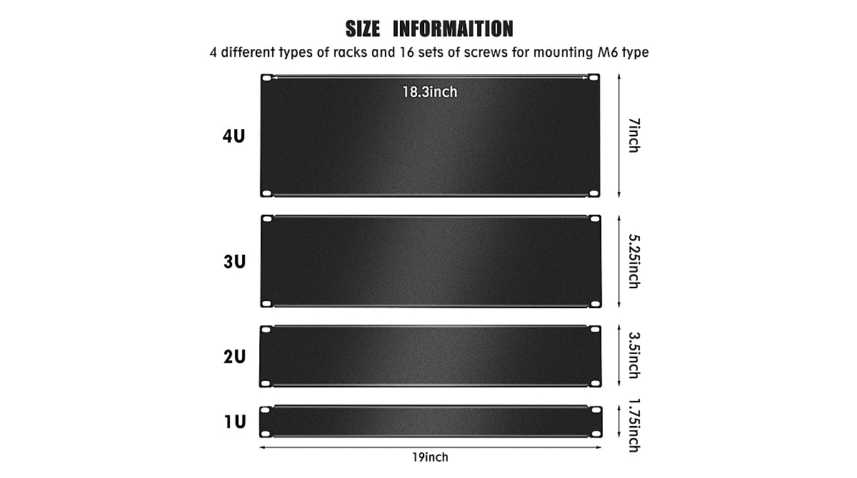 4 Pack 1U/2U/3U/4U Blank Panel 1U Blanking Panel Metal Disassembled Blank Panel Rack Mount ...
