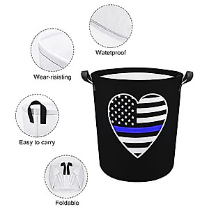 Police Thin Blue Line American Flag Large Laundry Basket Hamper Bag Washing with Handles for College Dorm Portable