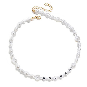 Harry Golden Beaded Choker Necklace for Women Adjustable Irregular Pearl Choker for Summer Beach Y2k Trendy Jewelry Gifts