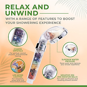 Eternal Wellness Crystal Shower Head with Chakra Stones- High Pressure Showerhead for Anxiety Relief, Relaxation & Self-Care- w/LED Lights & Sleep Aid- Spiritual Gift for Balance & Emotional Healing